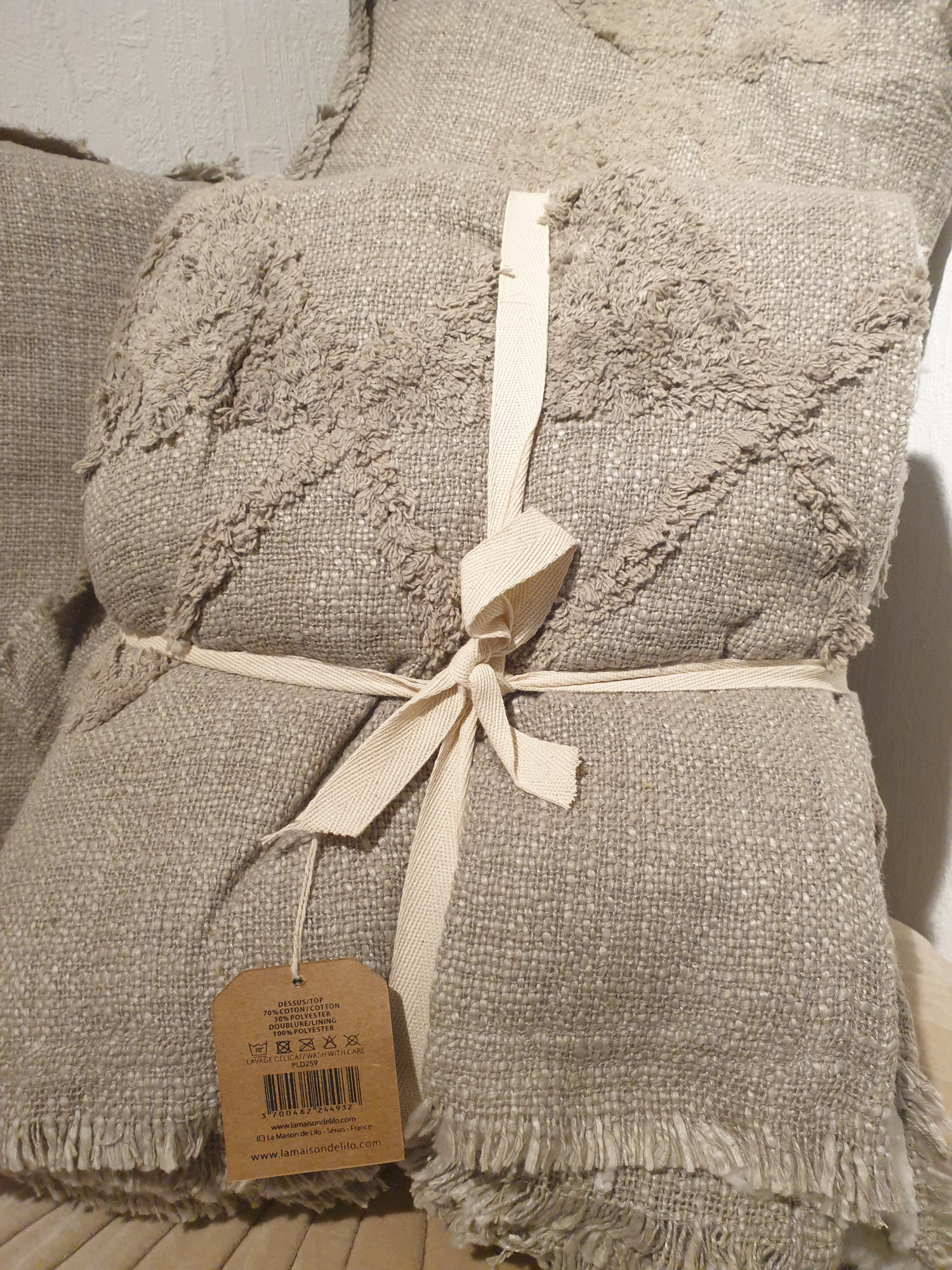 Plaid Hoggar coton brut tufté doublé sherpa gris PLD259