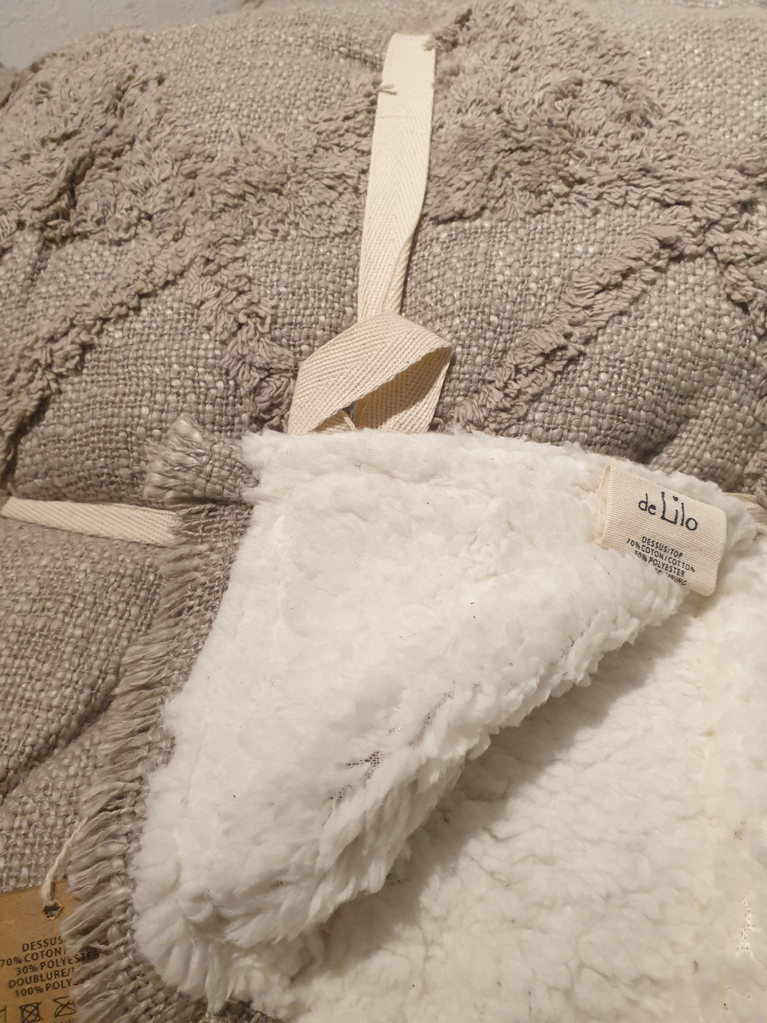 Plaid Hoggar coton brut tufté doublé sherpa gris PLD259